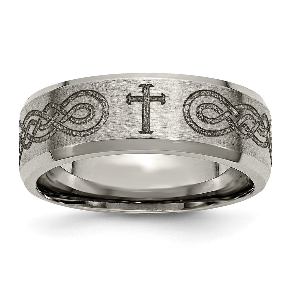 Chisel Titanium Brushed and Polished Cross Laser Design 8mm Beveled ...