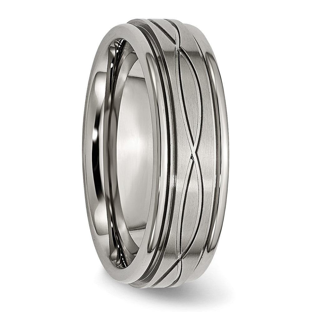 Chisel Titanium Brushed Center 7mm Criss-cross Design Ridged Edge Band ...